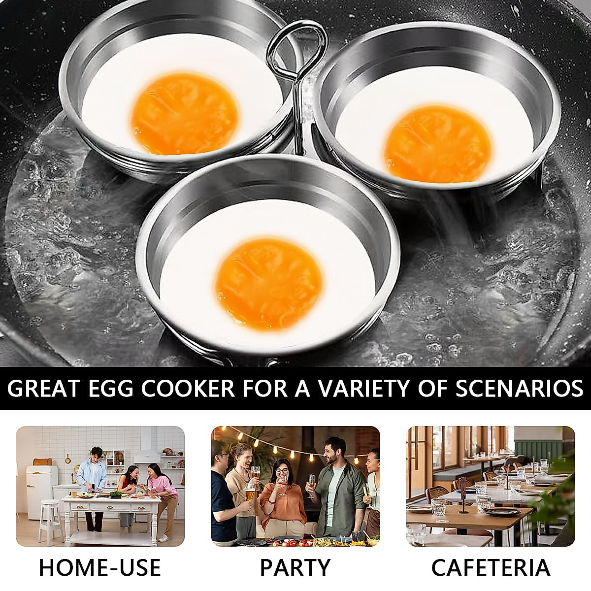 Egg Boiling Stainless Steel Egg Poacher Pan Insert with Oil Brush Nonstick Egg Poacher Multi-function Egg Steamer for Poached Egg Tool