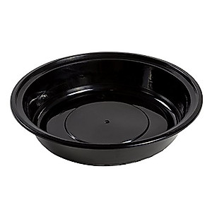 AmerCare 9 Inch Round Black Plastic Containers with Lids, 48 Ounces for Microwave or Freezer, Pack of 150