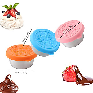 MONGSEW 6PCS Salad Dressing Container To Go, Small Condiment Containers with Leakproof Silicone Lids, Stainless Steel Condiment Containers for Lunch Bento Box, Work, School, Picnics (1.7oz each