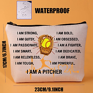 JYTAPP Softball Makeup Bag I Am Strong I Am Bold Softball Player Gift Softball Pitcher Gift Softball Theme Sport Cosmetic Pouch Bag