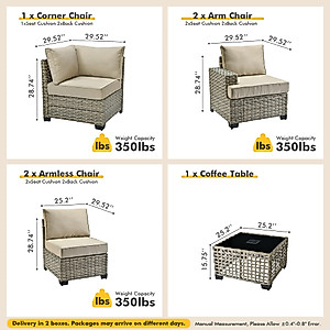 XIZZI 6 Pieces Patio Sectional Furniture Set - All Weather Wicker Rattan Outdoor Modular Sectional Sofa Couch Patio Furniture Set with GlassTable, Patio Conversation Set (Beige)