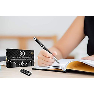 Wordsworth & Black Fountain Pen Ink Refills - Set of 30 Black Ink Cartridges - International Standard Size - Length APPR 2.04 Inch - Base Diameter APPR 0.24 Inch - Disposable and Generic