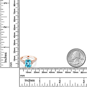 Gem Stone King 18K Rose Gold Plated Silver Swiss Blue Topaz and White Created Sapphire Ring For Women (4.00 Cttw, Gemstone Birthstone, Available In Size 5, 6, 7, 8, 9)