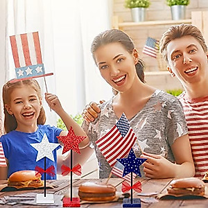 3 Pieces 4th of July Tiered Tray Decor Wood Memorial Day Decorations Wooden Firework Patriotic Rustic Centerpieces Farmhouse Independence Day Wooden Table Decoration for Home Tables (Fresh Style)