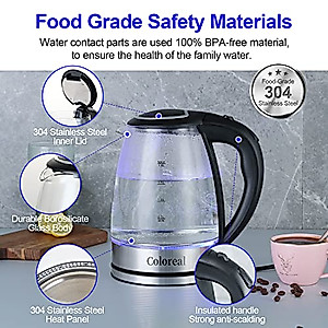 Glass Electric Kettle, 1.8 Liter Tea Kettle With Blue LED Light, 1500W Cordless Portable Water Boiler for Boiling Water, Auto Shut Off And Boil-Dry Protection Glass Teakettle BPA Free