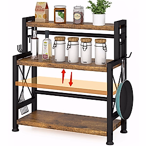 AKTOP 3-Tier Spice Rack Storage Shelves - Standing Kitchen Counter Shelf 20.1" with Hooks, Rustic Bathroom Countertop Organizer Vanity Shelf with Adjustable Shelf Cabinet, Easy Assembly