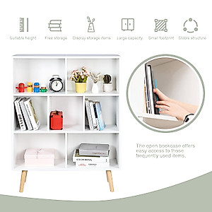7 Cube White Bookshelf, 3 Tier Book Shelf with Legs Minimalist Bookcase Free Standing Display Cabinet Rack for Living Room, Office, Bedroom, Study Room (Contains Anti-Tipping Parts)
