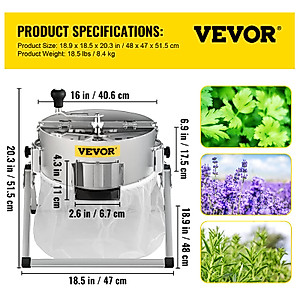VEVOR Bud Leaf Trimmer, 16 inch Manual, Hydroponic Dry and Wet Plant Trimming Machine w/Sharp Stainless Steel Blades & Solid Metal Gearbox & Hand Pruner, Twisted Spin Cut for Herbs, Flowers, Silver