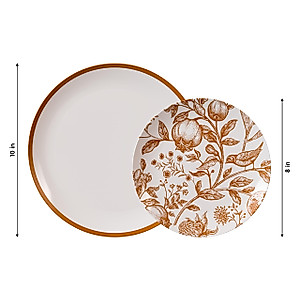 Trendables 40 Piece Plastic Disposable Plates Set For 20 Guests I 20 X 8 Inch Dessert Plates & 20 X 10 Inch Disposable Plastic Plates | Thanksgiving Plates | White & Brown Pomegranate Design