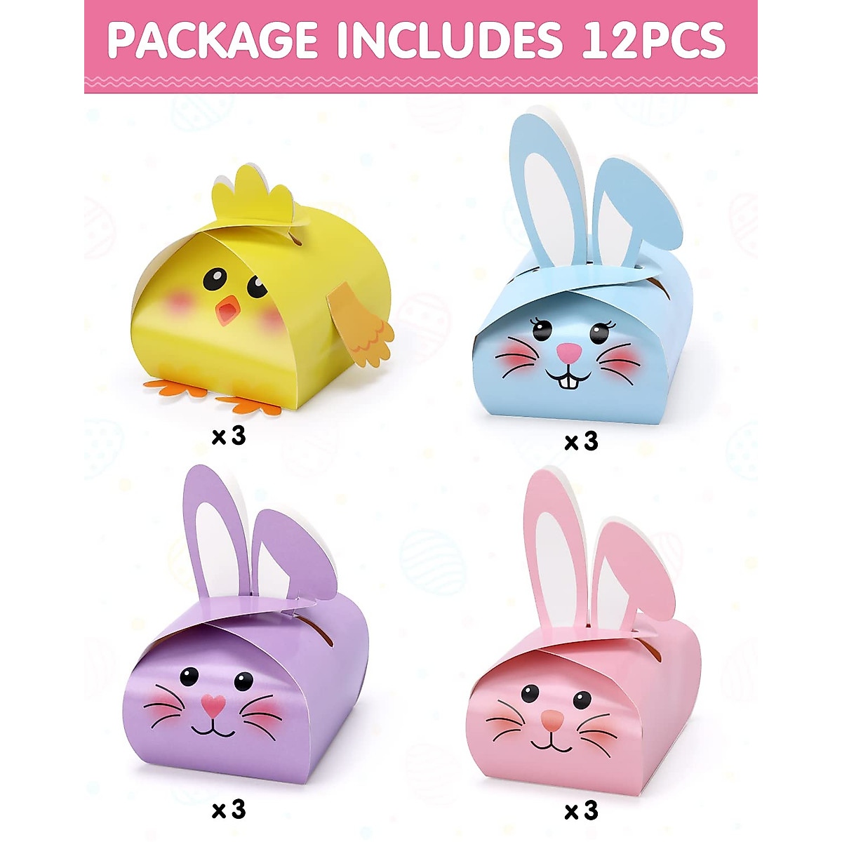 Easter Party Favor Boxes Easter Treat Boxes Bunny Party Decorations Easter Basket Bunny and Chicks Goodies Candy Gift Boxes for Easter Party Decorations Table Centerpieces Decor Supplies Set of 12