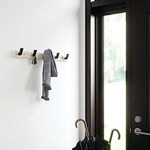 FRANKLIN BRASS Geometric Post Wall Mounted White Oak 27 in. Coat Rack, 5 Matte Black Hooks, B46763K-480-R