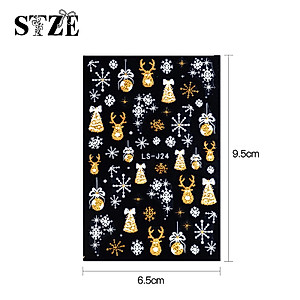 8 Sheets Glitter Christmas Nail Art Stickers Decals Self-Adhesive Holiday Gold Snowman Snowflake Winter Nail Supplies Nail Art Design Decoration Accessories