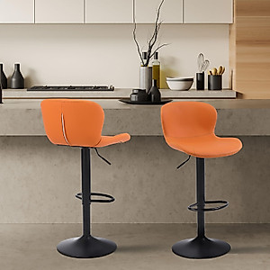 Youhauchair Bar Stools Set of 2, PU Leather Counter Height Barstools with Back, Height Adjustable Swivel Bar Chairs, Modern Armless Kitchen Island Stool, Orange