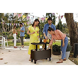 Keter Breeze Bar Outdoor Patio Furniture and Hot Tub Side Table with 17 Gallon Beer and Wine Cooler, Espresso Brown