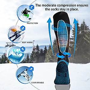 Hylaea Snow Ski Snowboarding Socks for Men & Women, Cold Weather Winter Warm Socks Thermal Knee-high, Merino Wool Hunting Outdoor Sports OTC Gray Blue Large