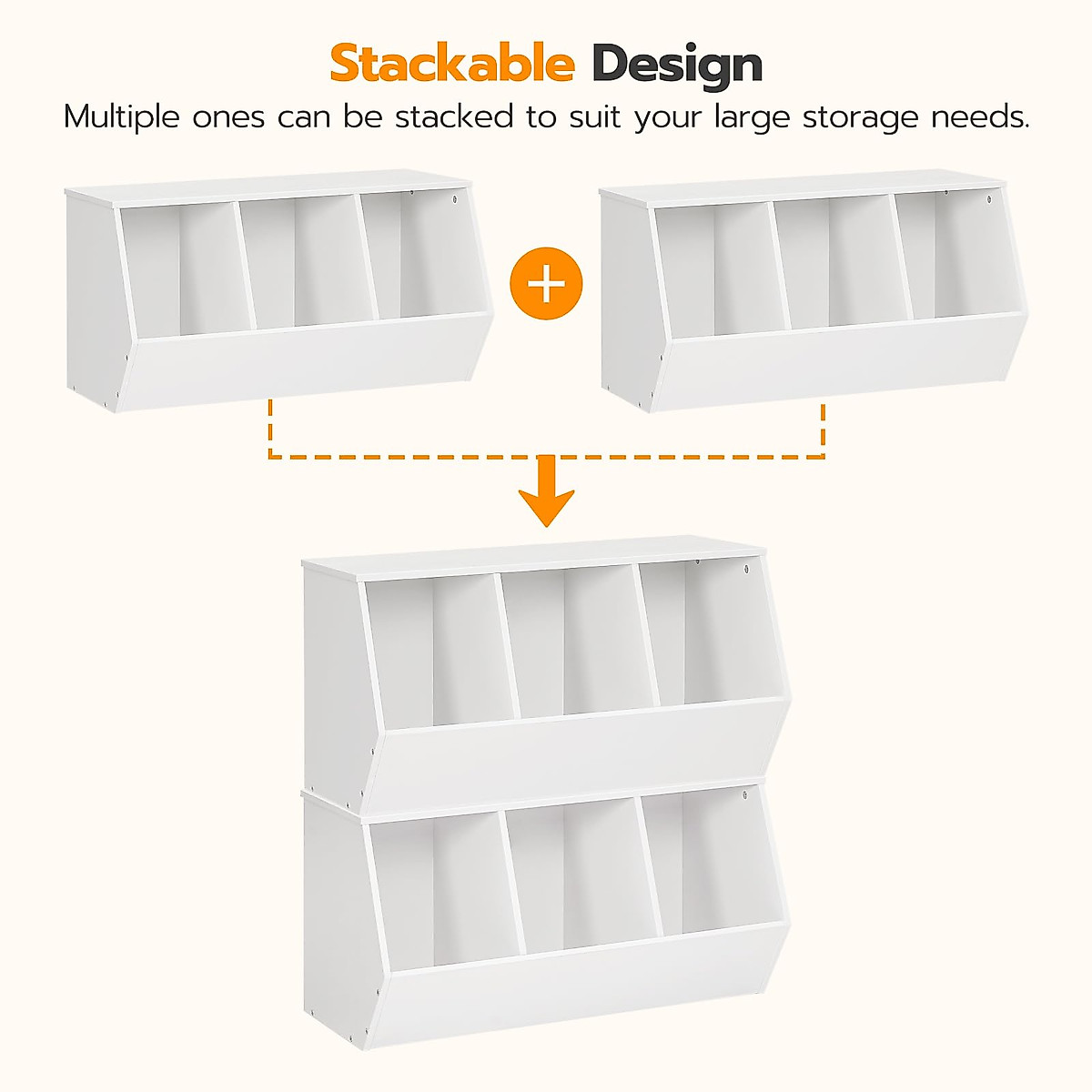 HOOBRO Toy Storage Cubby, Kids Bookshelf, Stackable 3-Bin Toy Storage Cabinet, Bookcase Footboard, Children's Toy Shelf, Hallway, White WT30CW01