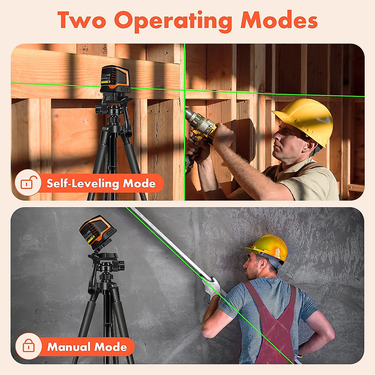 DOVOH Rechargeable Laser Level Self Leveling, High Accuracy Cross Line Laser Level Green 66ft Horizontal & Vertical Expanded Angle 150° Electronic Lazer Level for Tiling, C2-120G