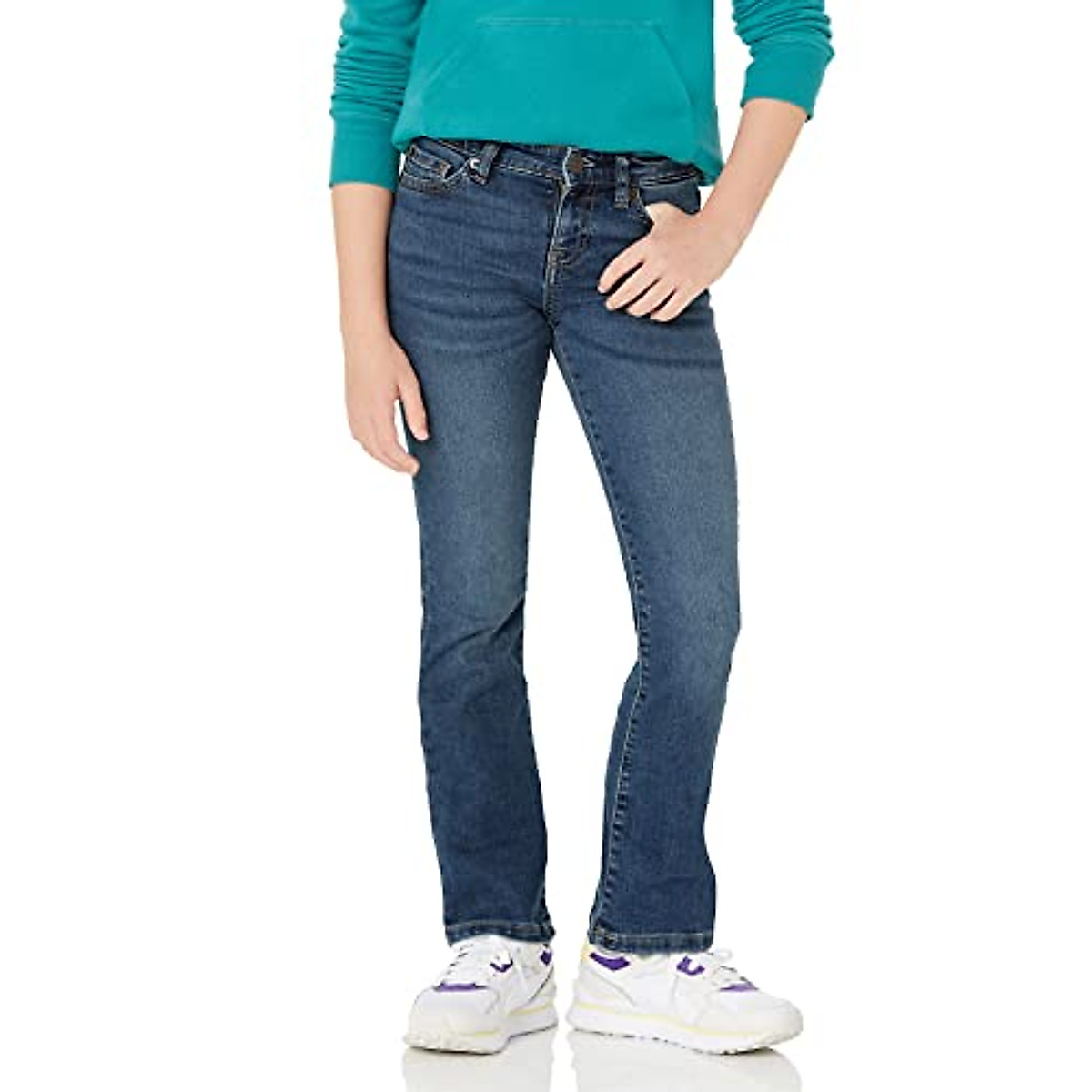 Amazon Essentials Girls' Slim Boot-Cut Stretch Jeans, Medium Wash, 14