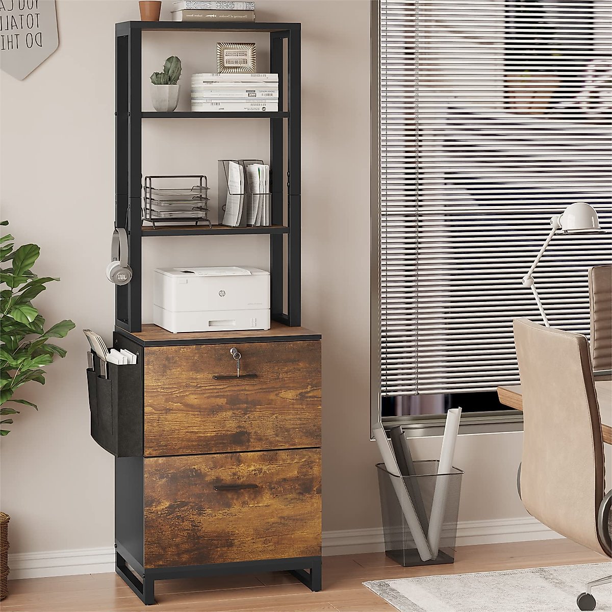 Itaar 2 Drawer File Cabinet with Lock, Filing Cabinet fits Letter, Legal, A4 Size, Hanging File Folders, File Cabinets for Home Office with Adjustable Storage Shelf and Hook, Rustic Brown