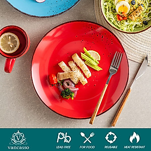 vancasso Navia Dinnerware Set 16 pieces Colorful Set for 4 Stoneware Spray Spot Patterned Service Dish with Dinner Plates, Salad Plates, Bowls, Mugs - Colorful