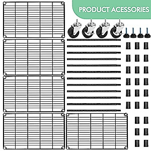 5-Shelf Adjustable,Heavy Duty Kitchen Shelf Organizer Rack,Kitchen Rack, Storage Shelving Unit on Wheel Casters,Steel Organizer Wire Rack, Metal Organizer Shelving Unit,Storage Shelf with Wheels