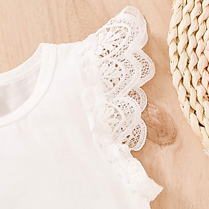 YOUNGER TREE Infant Toddler Baby Girls Romper Lace Flutter Sleeve Bodysuit Cotton Summer Outfits(12-18 Months,White)