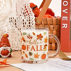 Whaline Fall Glass Coffee Mugs with Handle Pumpkin Maple Leaf Coffee Cups Autumn Harvest Drinking Glasses Beverage Mugs for Fall Thanksgiving Iced Coffee Soda Cocktail Whiskey Tea Water Wine, 12oz