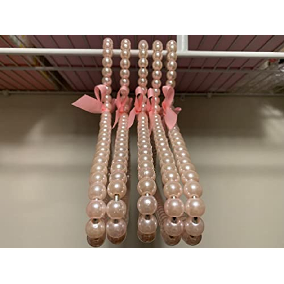 Pearl Clothes Beads Hangers for Kids Baby Girl Infant Toddler Childerns for Fancy Dress Closet Hanger Elegant Gift Ideas Metal Hangers (5 Pack) Pink