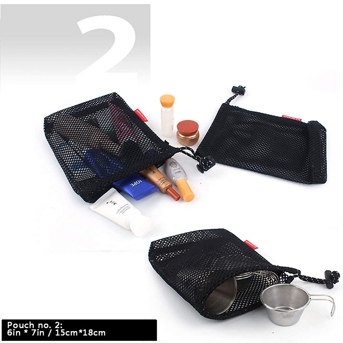 Vikodah Drawstring Bags, Nylon Cinch and Ditty Stuff Pouch,Mesh-Stuff-Sack for Camping Travel Gym Sports Storage 5-in-2