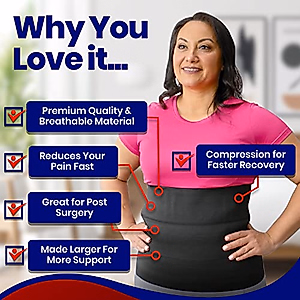 Wide Abdominal Binder Belly Wrap – Plus Size Postpartum Tummy Tuck Belt Provides Slimming Bariatric Stomach Compression or to Help Hernia or Post Surgery Healing & Support (XXL 3XL Stomach 47” to 70”