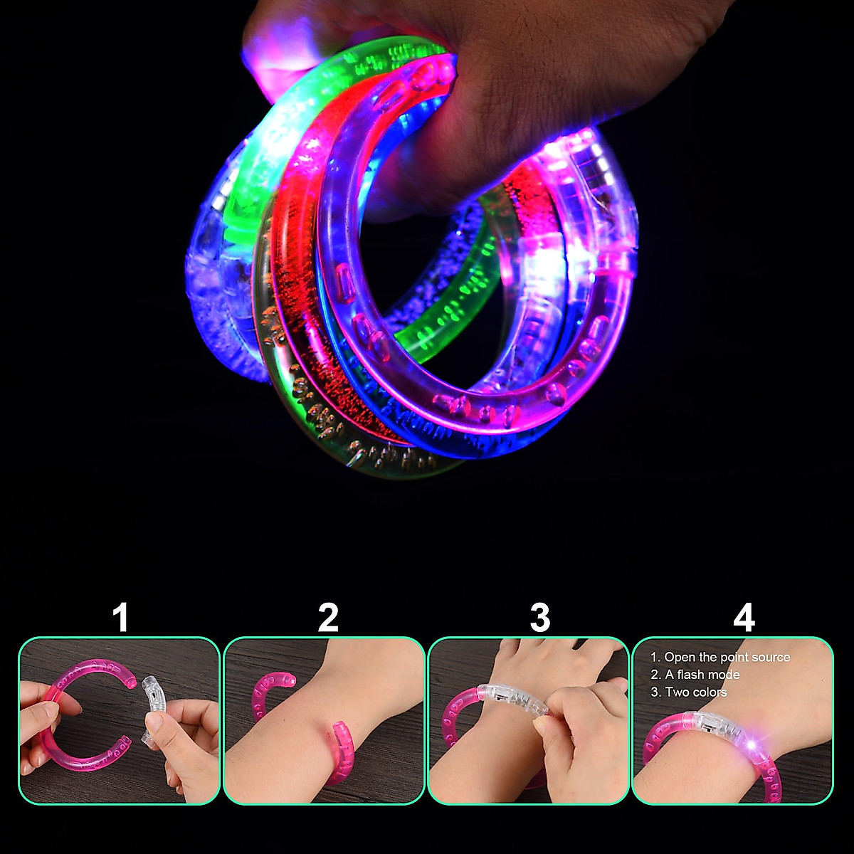 JSronms 36Pcs Glow Bracelets,Led Bracelets,Glow in The Dark Bracelets,Light up Bracelets,Neon Bracelets,Neon Party Favors Carnival Birthday Concert Party Game Gifts Suitable for children/adults