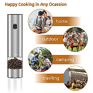 Electric Pepper Grinder - Adjustable Coarseness Salt & Pepper Mill - Easy-to-Clean - Battery Powered - One-Handed Operation - Kitchen Essential