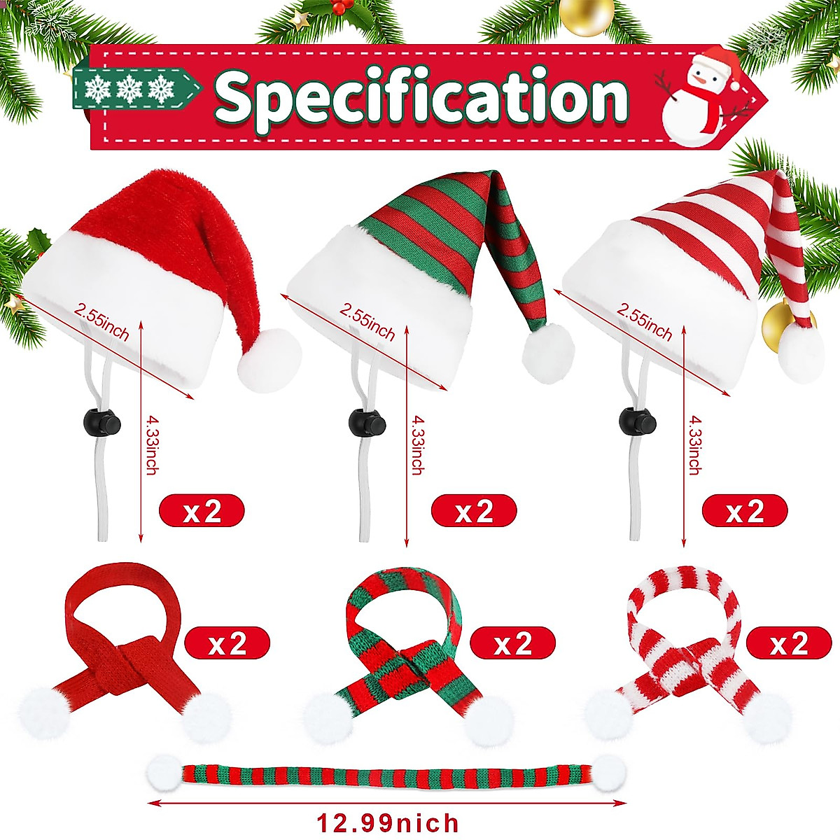 FOIMAS 12pcs Christmas Pet Chicken Hat Scarf Set Small Animal Hat Costume Set for Hen Duck Hamster Guinea Pig Rabbit Kitty Puppy Parrot Lizard Xmas Party Supply