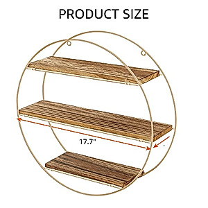 TFER Floating Shelves Wall Mounted Hanging Shelf Hexagon Rustic Farmhouse Shelves for Wall Decor,Storage | Metal Bracket and Reclaimed Natural Wood Shelf for Living Room,Bedroom,Bathroom(Gold)