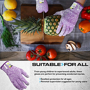Glove Station Ultra Durable Series Cut Resistant Gloves - Cutting Gloves for Chefs, BBQ and Cooking - Level 5 Protection; Food Grade Safe Cut Proof Gloves - Purple, Medium Size