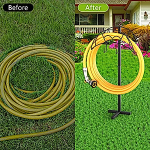 VyGrow Garden Hose Holder Freestanding, Heavy Duty Metal Water Hose Holders for Outside, Detachable Garden Hose Storage Stand Rack, Black
