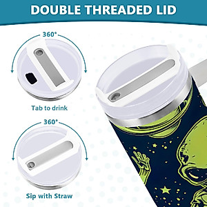 Nesatuwa 40 oz Cute Aliens Tumbler with Handle and Straw Lid,Reusable Stainless Steel Vacuum Insulated Tumbler Leakproof Travel Coffee Mug for Iced and Hot Beverages