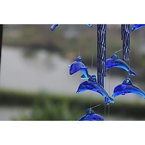 Chyeda Creative Heart Shape Dolphin Wind Chimes-Blue 90CM-Suitable for Garden, Patio, Backyard, Porch or a Gift for him/her