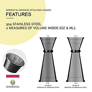 Homestia Stainless Steel Muddler for Cocktails - 10" Drink Muddler, 12" Bar Spoon Cocktail Spoon, 1&2oz Measuring Jigger, 3 PCS Home Bar Tool Set, Black Cocktail Gift for Mojitos Drinks