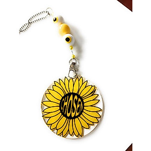 REAR VIEW MIRROR BEADED SUNFLOWER CHOSEN CAR CHARM – HANDMADE – FREE STANDARD SHIPPING