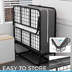 SPERTIKC Folding Bed with 5” Mattress, 75" x 38" Twin Folding Bed for Adults, Portable Foldable Twin Bed, Fold up Guest Bed with Study Metal Frame on Wheels, Space Saving