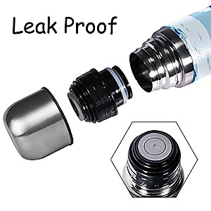 Stainless Steel Leather Vacuum Insulated Mug Blue Wave Thermos Water Bottle for Hot and Cold Drinks Kids Adults 16 Oz