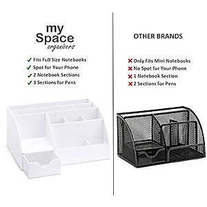 Office Desk Organizer, White Acrylic, with Drawer, 9 Compartments, All in One Office Supplies and Cool Desk Accessories Organizer, Pen Holder, Enhance Your Office Decor Desktop Organizer (White)