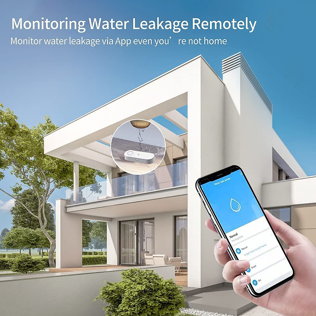 eMylo Water Leak Detector WiFi, 120dB Water Sensor for Leak WiFi with App Notification, WiFi Water Sensor Work with Tuya and Smart Life APP for Kitchen, Bathroom, Warehouse, Laundry, Basement