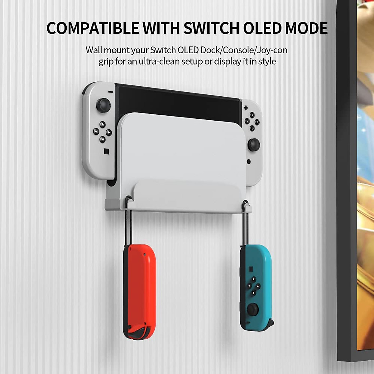 EJGAME Switch OLED White Steel Mount,Wall Mount Bracket Compatible with Nintendo Switch and Switch OLED-White
