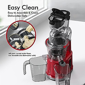 SIFENE Whole Slow Juicer, Vertical Cold Press Juicer, Juice Maker Extractor with 3.2" Big Mouth for Whole Fruits and Vegetables, Easy to Clean, 200W Quiet DC Motor, BPA Free, Red