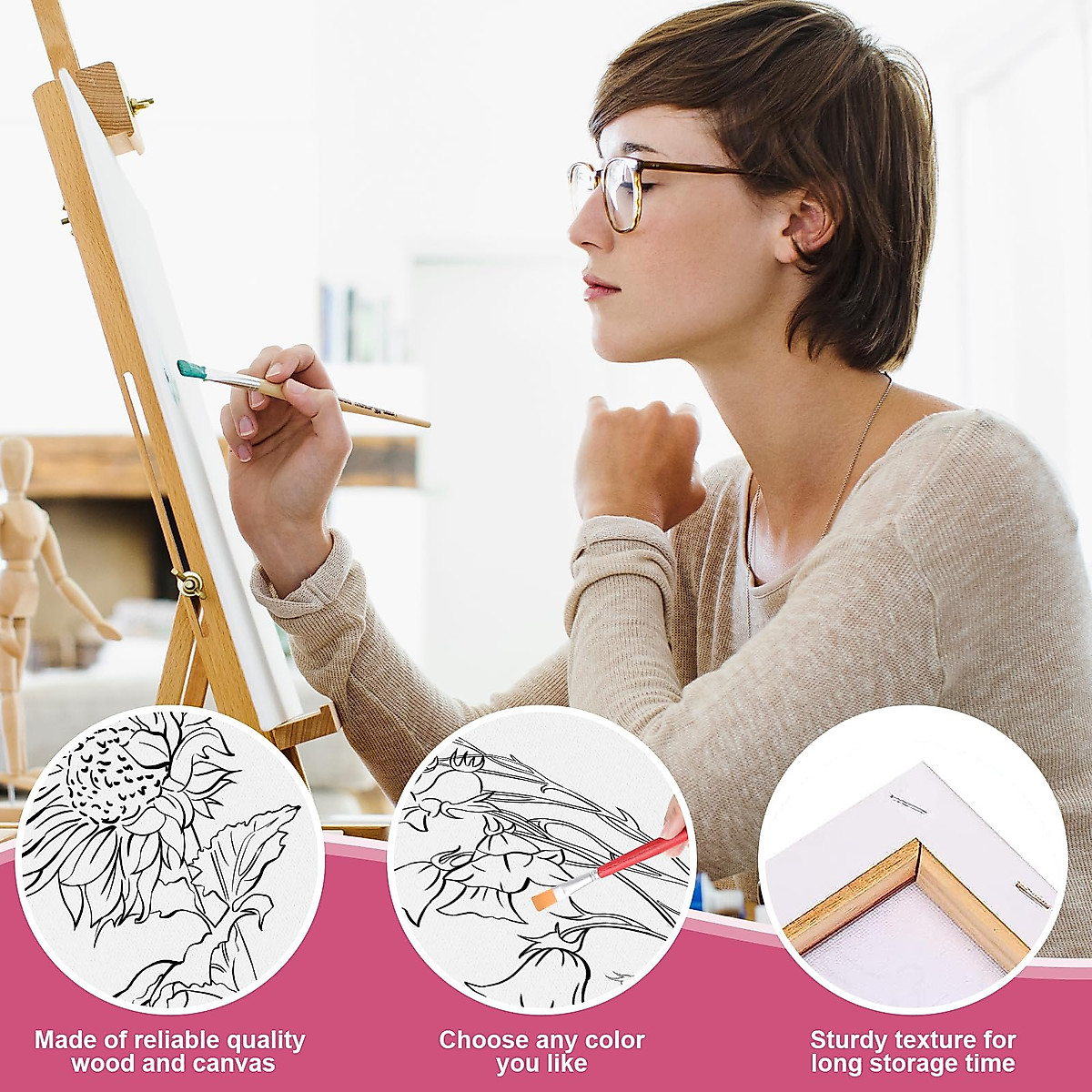 8 Pack 8x10 Inches Flowers Theme Pre Drawn Canvas to Paint, Pre Printed Canvas for Ladies Sip and Paint Party Favor, Pre Sketched Canvas for Painting for Adults