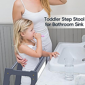 Kitchen Toddler Tower, Toddler Step Stool Learning Standing Tower with Whiteboard 2 in 1 Convertible Table and Chair, Removable Safety Rail, Widened Platforms for Kitchen Counter Bathroom Sink