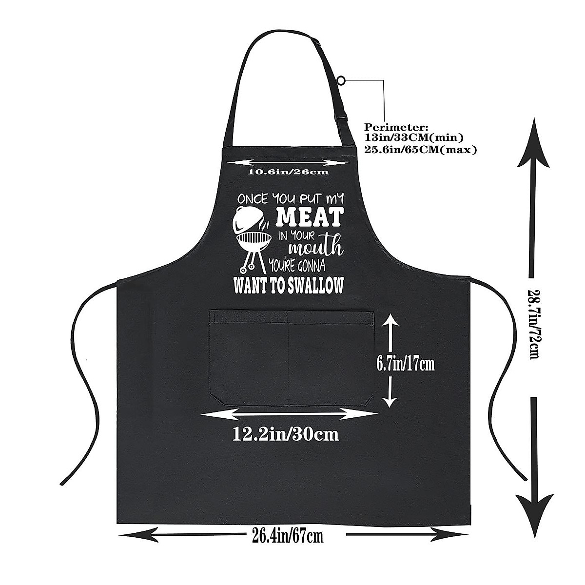 POTALKFREE Funny Gag Gifts for Men Women, Once You Put My Meat Chef Apron, BBQ Cooking Grilling Aprons with 2 Pockets, Wife Birthday Gifts from Husband, Boyfriend