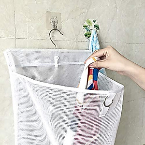 Hanging Mesh Laundry Bag, Large Collapsible Laundry Hamper Bag Quick Dry Bathroom Storage Organizer Caddy with Durable Hanger(White)